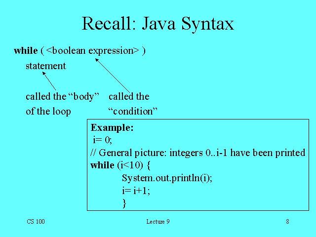 Recall: Java Syntax