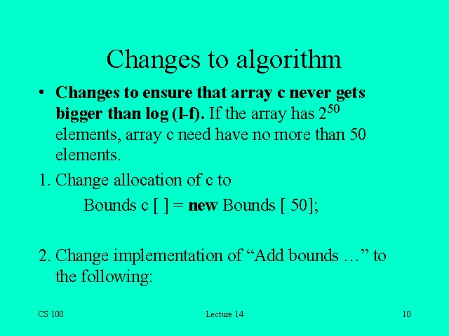 Changes to algorithm