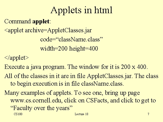 Applets in html